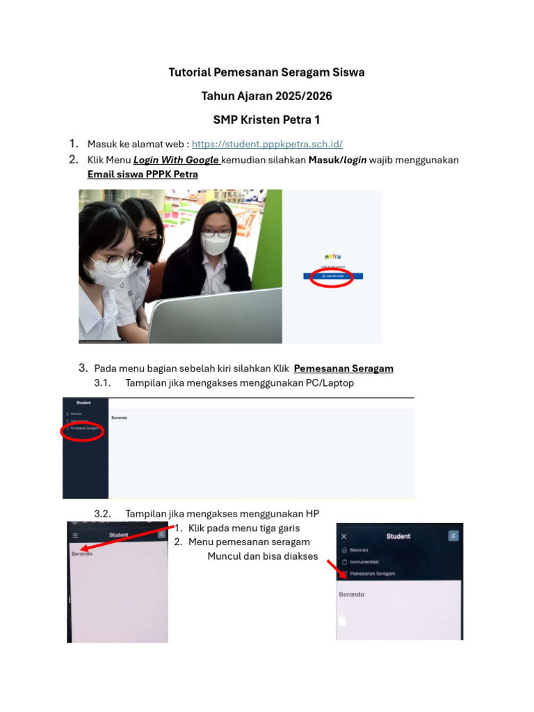 Tutorial Pengisian Seragam Online | PDF