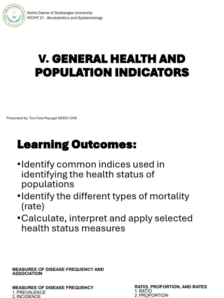 Week 5 Gen Health and Pop Indicators | PDF | Incidence (Epidemiology ...