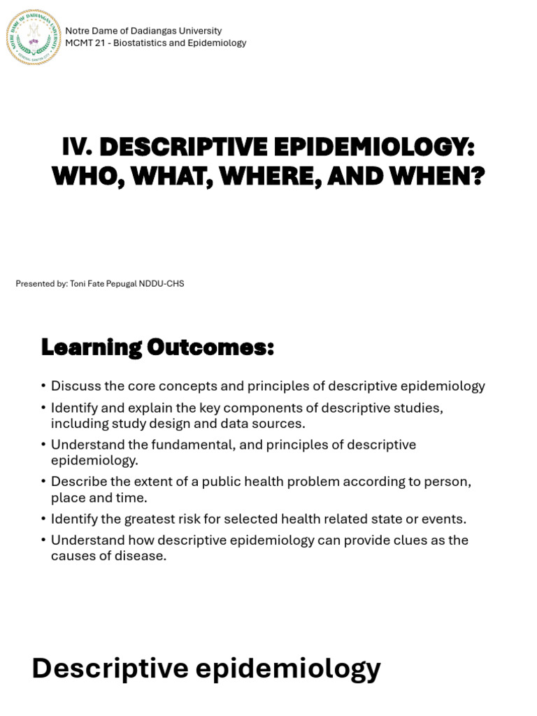 Week IV Descriptive Epid (1) | PDF | Epidemiology | Data