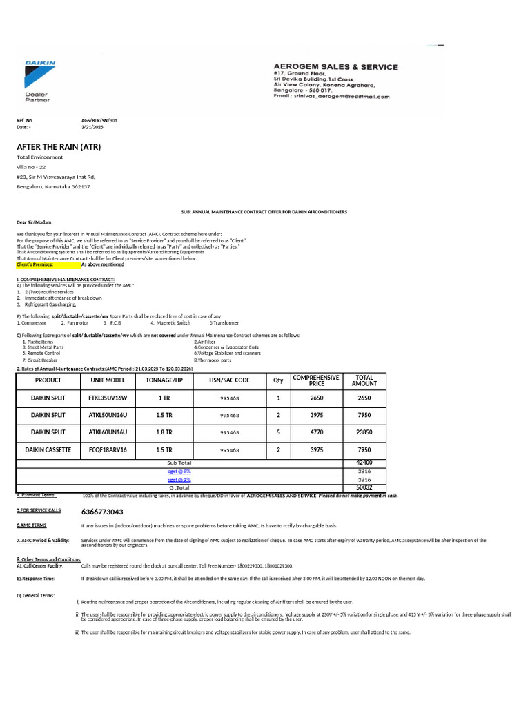 Daikin AMC Proposal for Total Environment | PDF | Breach Of Contract ...
