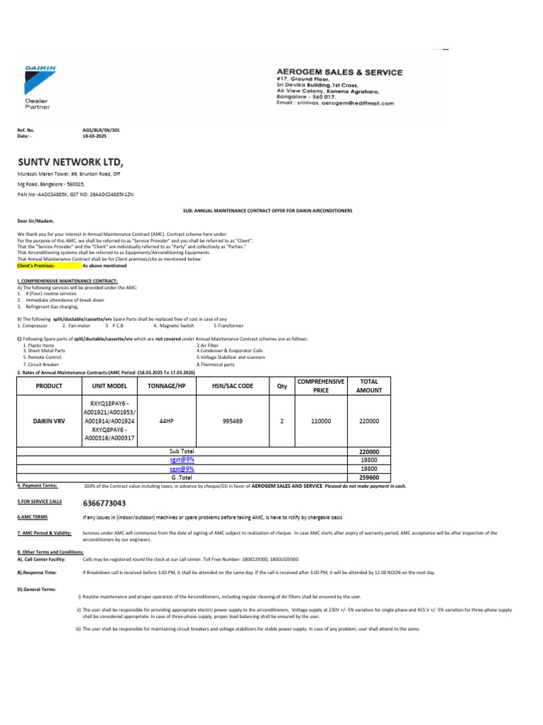 Daikin AMC Offer and Pricing Details | PDF | Legal Remedy | Air ...