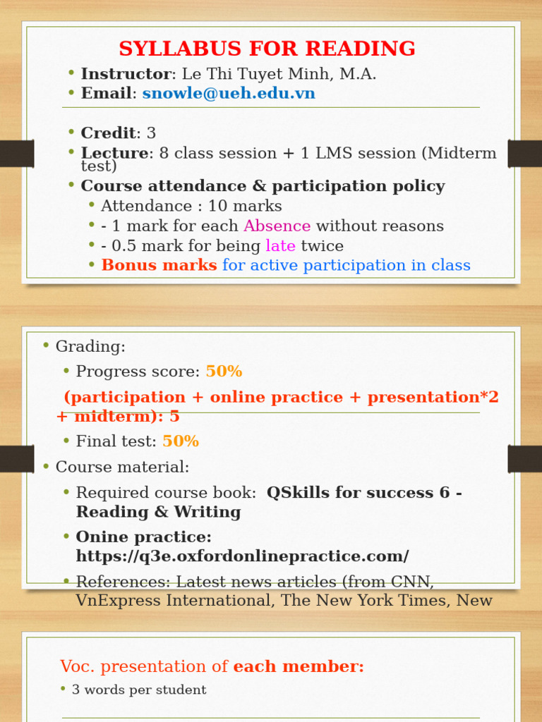 Intermediate Reading Syllabus | PDF