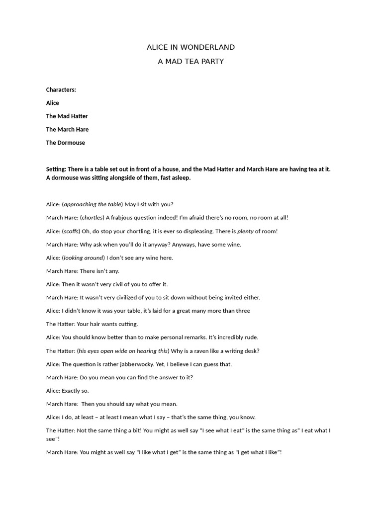 Alice's Mad Tea Party Script | PDF | Alice's Adventures In Wonderland