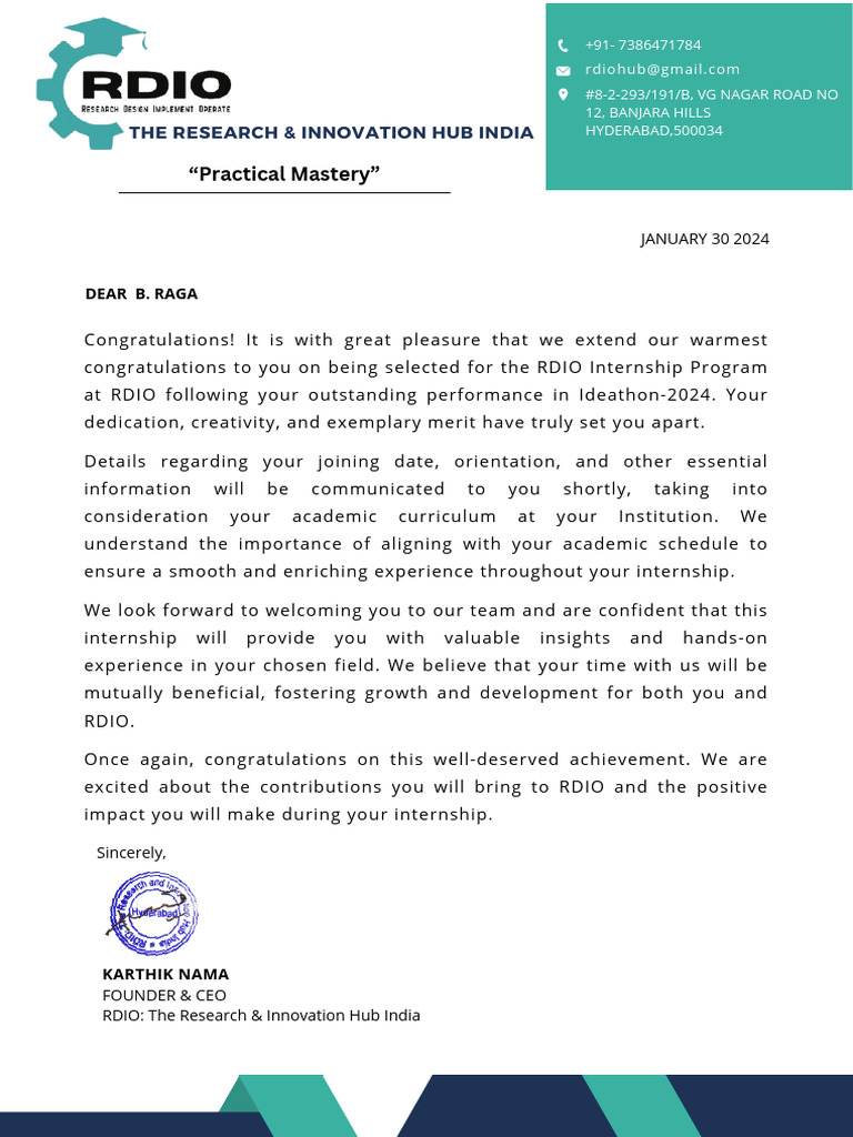RDIO Internship Program Congratulations | PDF