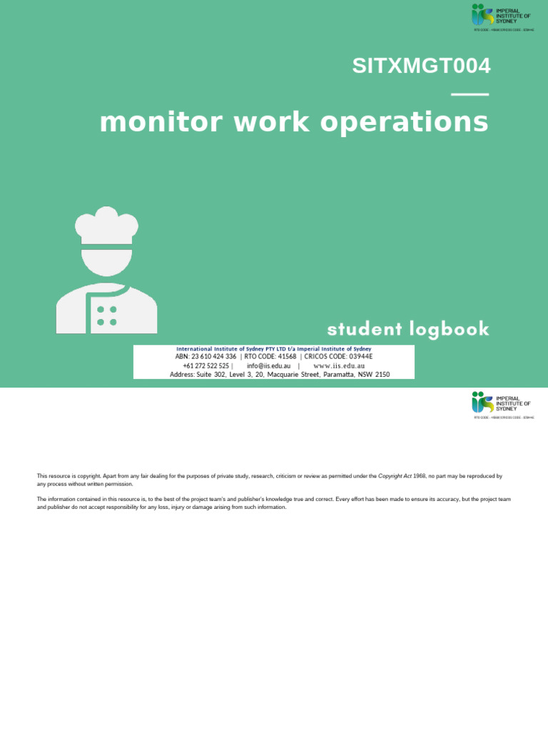 SITXMGT004 Student Logbook | PDF | Occupational Safety And Health | Safety