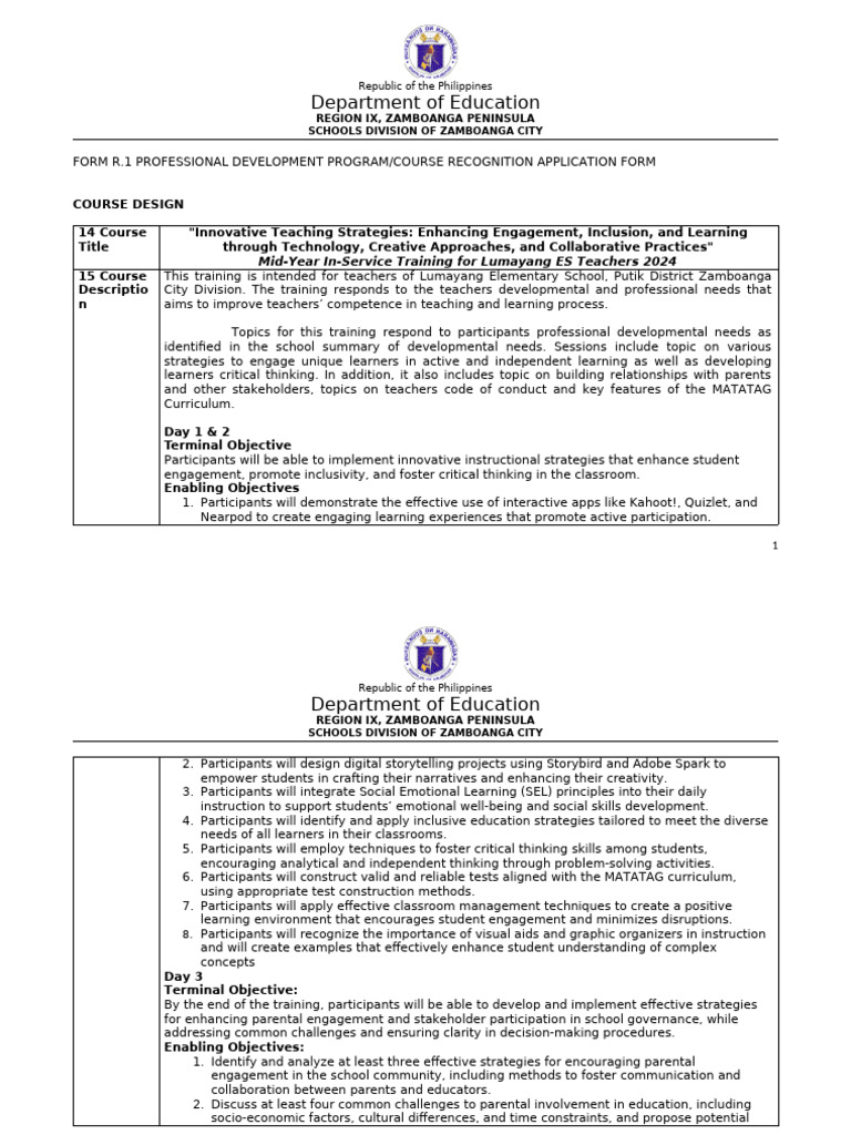 INSET-Course-Design-for-Desimination | PDF | Learning | Lesson Plan