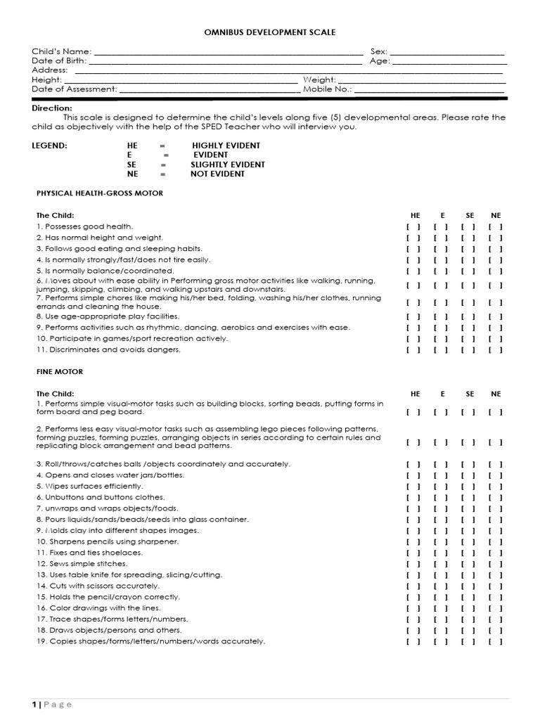 Omnibus Developmental Scale | PDF | Word | Hygiene