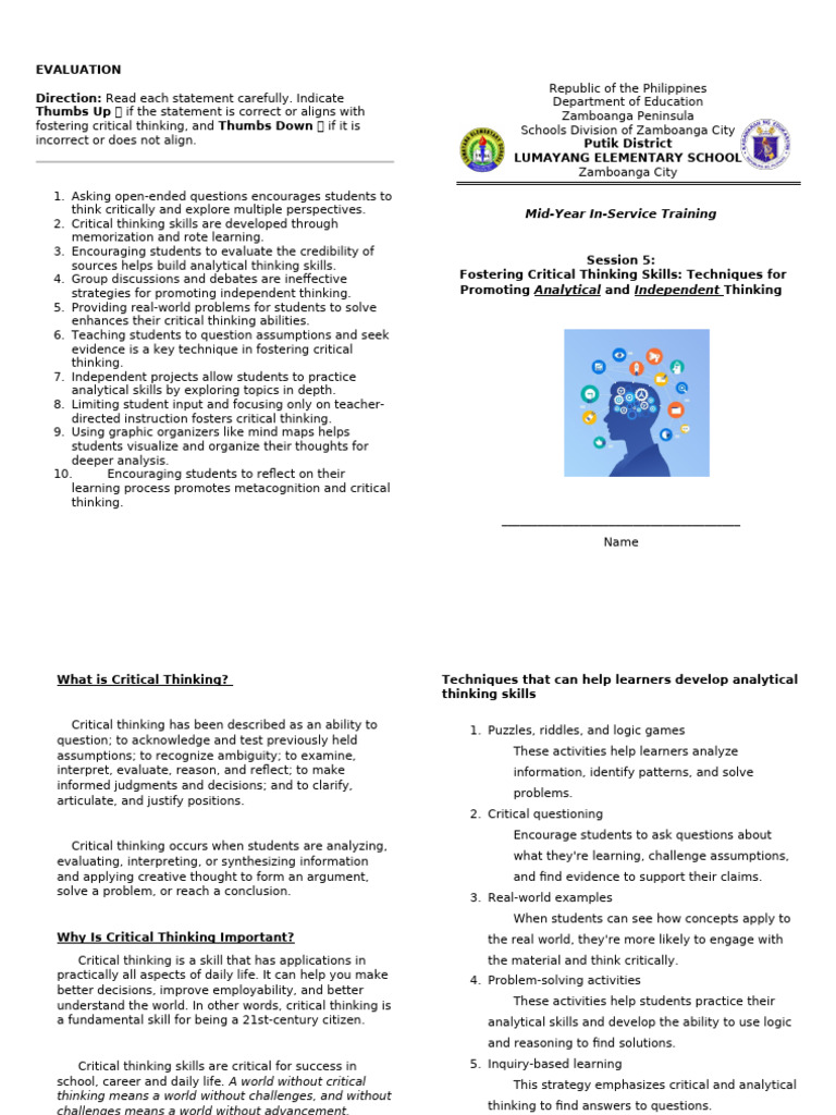 Fostering Critical Thinking Techniques | PDF | Critical Thinking | Thought