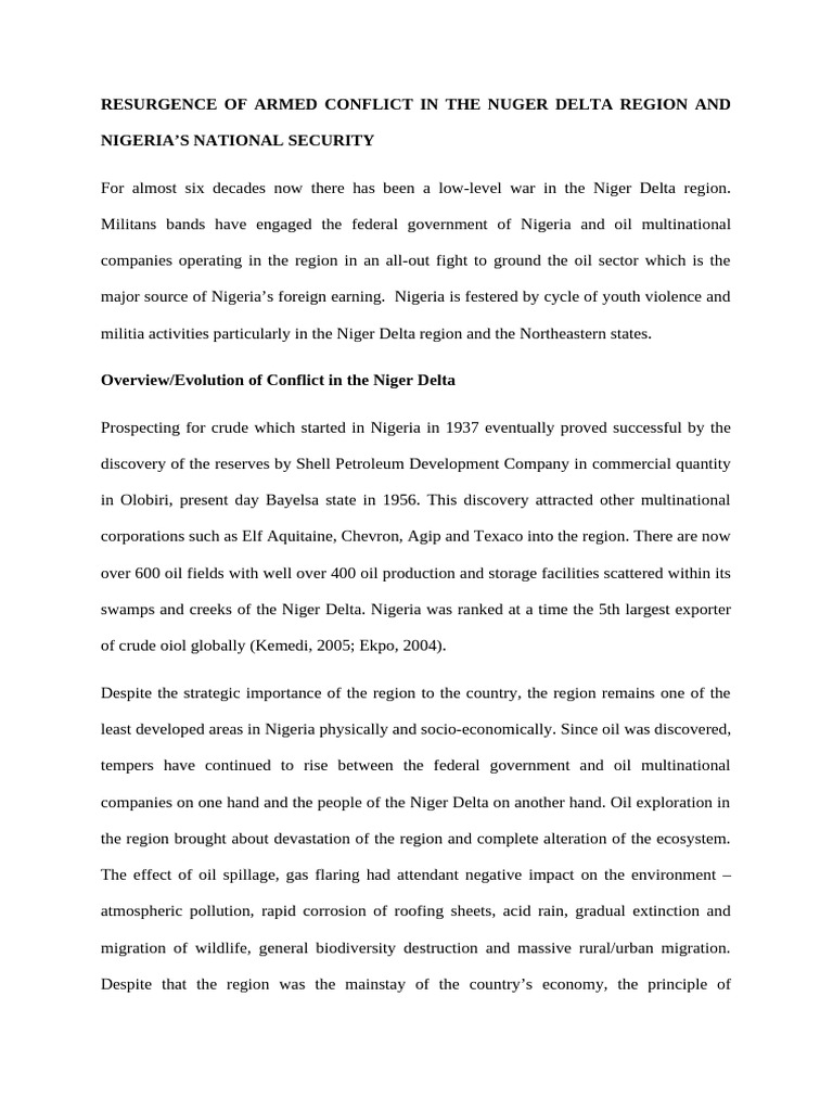 Resurgence of Armed Conflict in The Nuger Delta Region and Nigeria ...