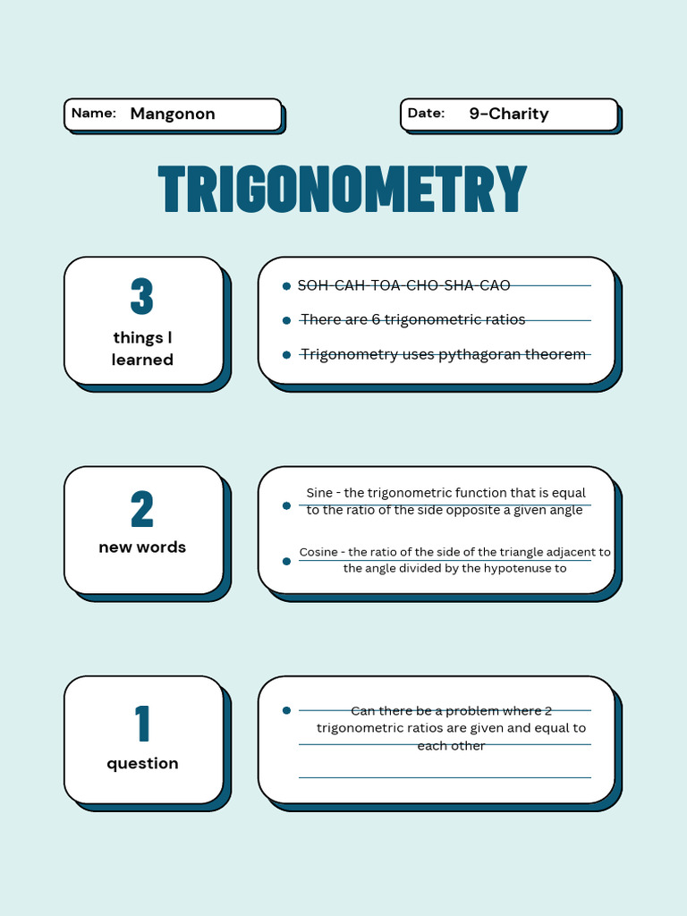 3-2-1 Worksheet on Trigonometry | PDF