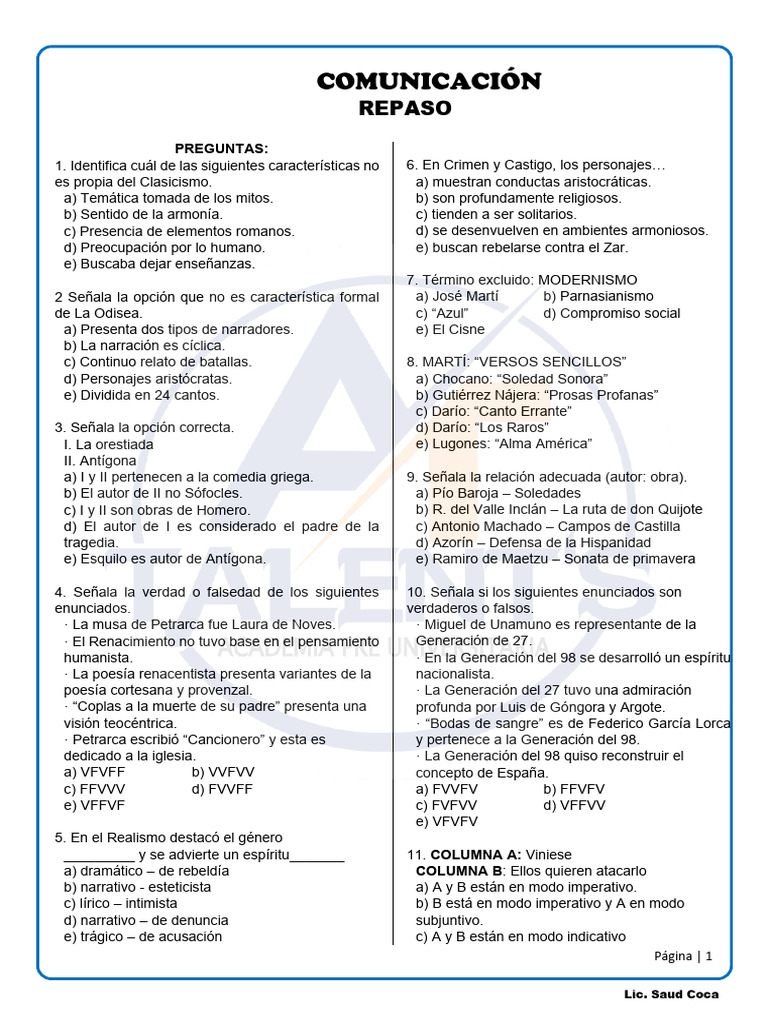 REPASO LENGUAJE 2 REPASO - 2025-II | PDF | Oración (Lingüística ...