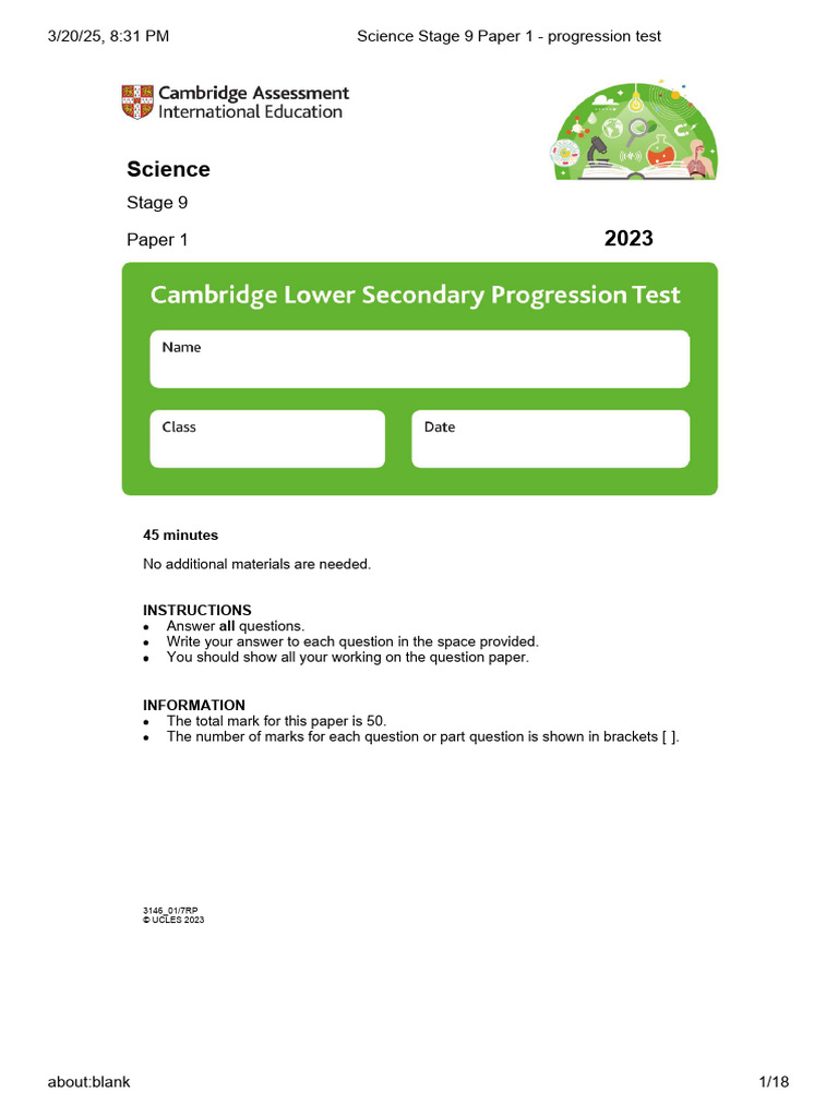 Science Stage 9 Paper 1 - Progression Test | PDF | Sex | Chemistry
