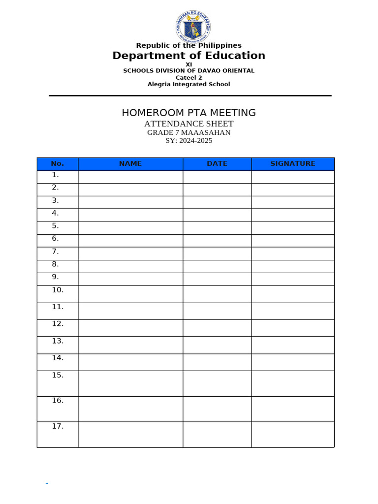HRPTA Meeting Attendance Sheet. | PDF