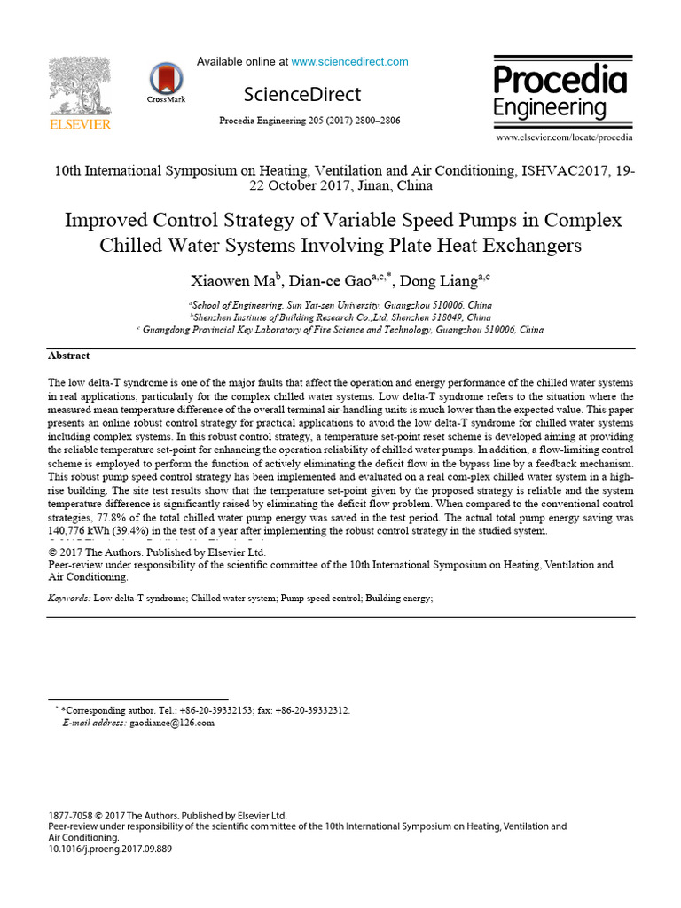 Improved Control Strategy of Variable Speed Pumps in Complex Chilled ...