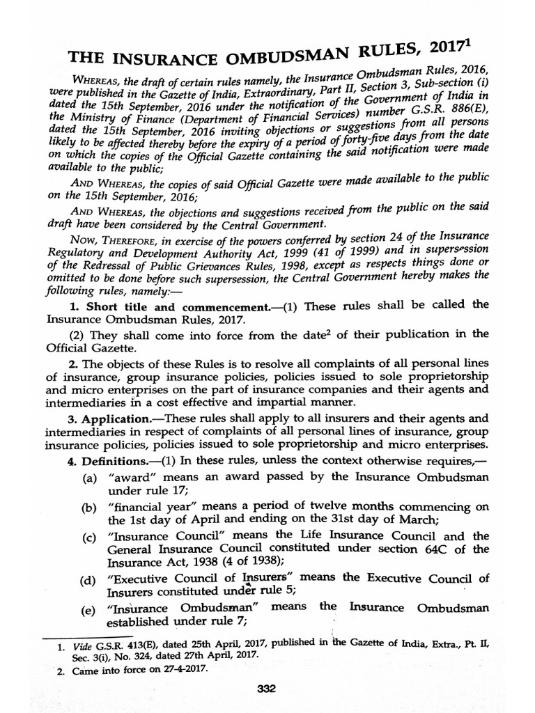 Insurance Ombudsman Rules, 2017. | PDF