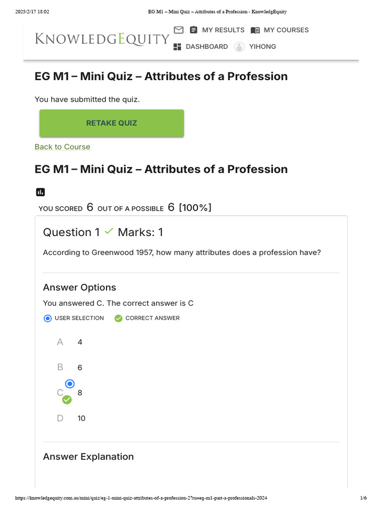 Mini Quiz on Professional Attributes | PDF | Profession | Accounting