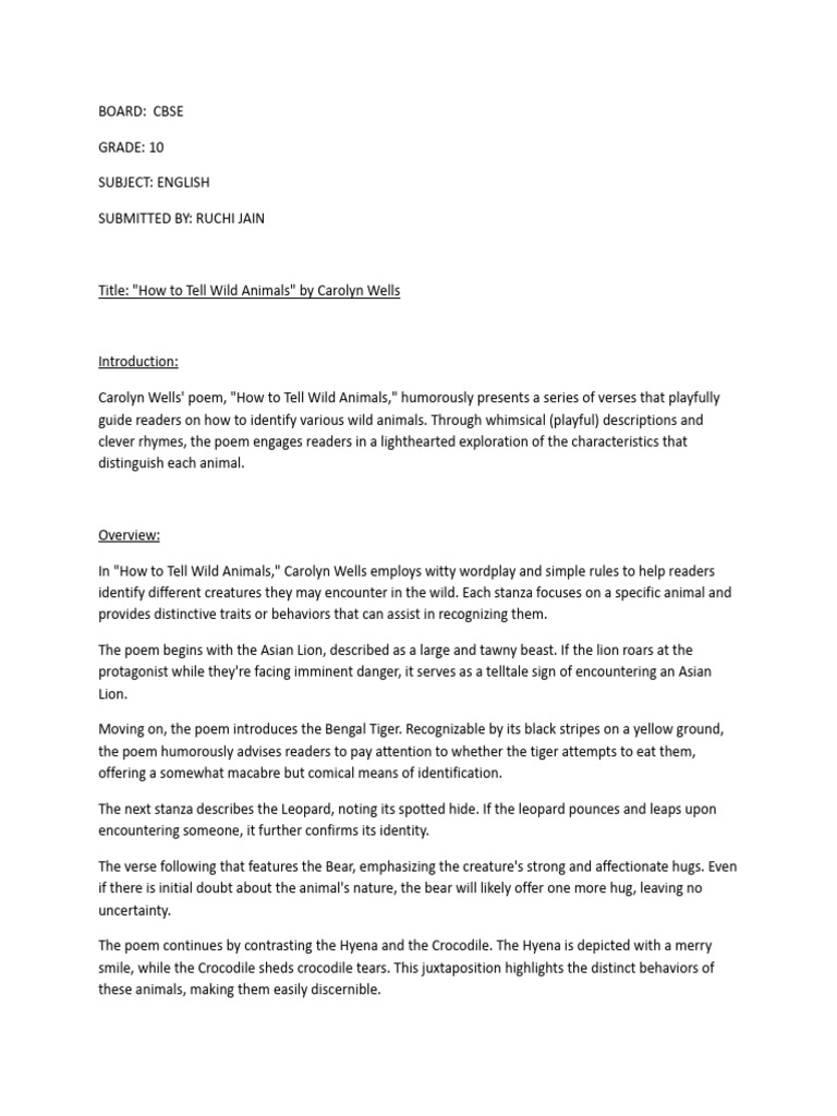 Summary of "How to Tell Wild Animals" | PDF | Poetry