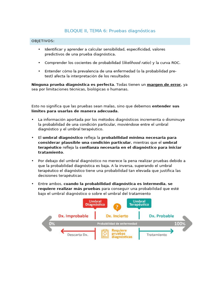 Bloque II, Tema 6 | PDF | Diagnostico medico | Sensibilidad y especificidad