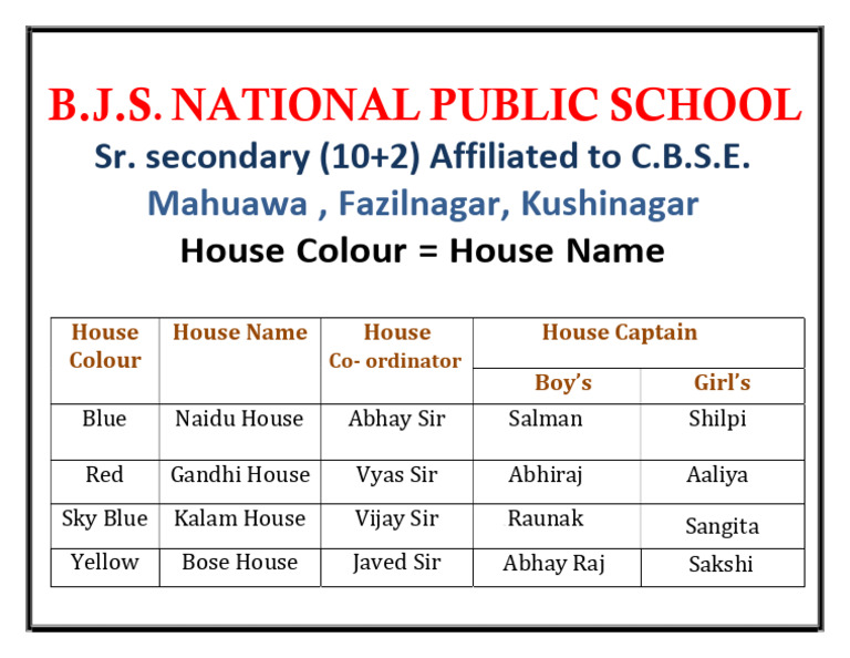 House Colour-House Name-House Captain Name | PDF