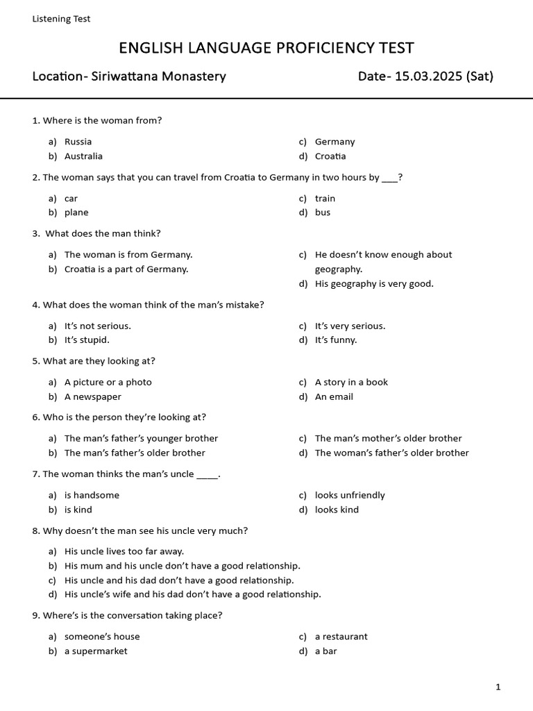 Listening Level Test | PDF