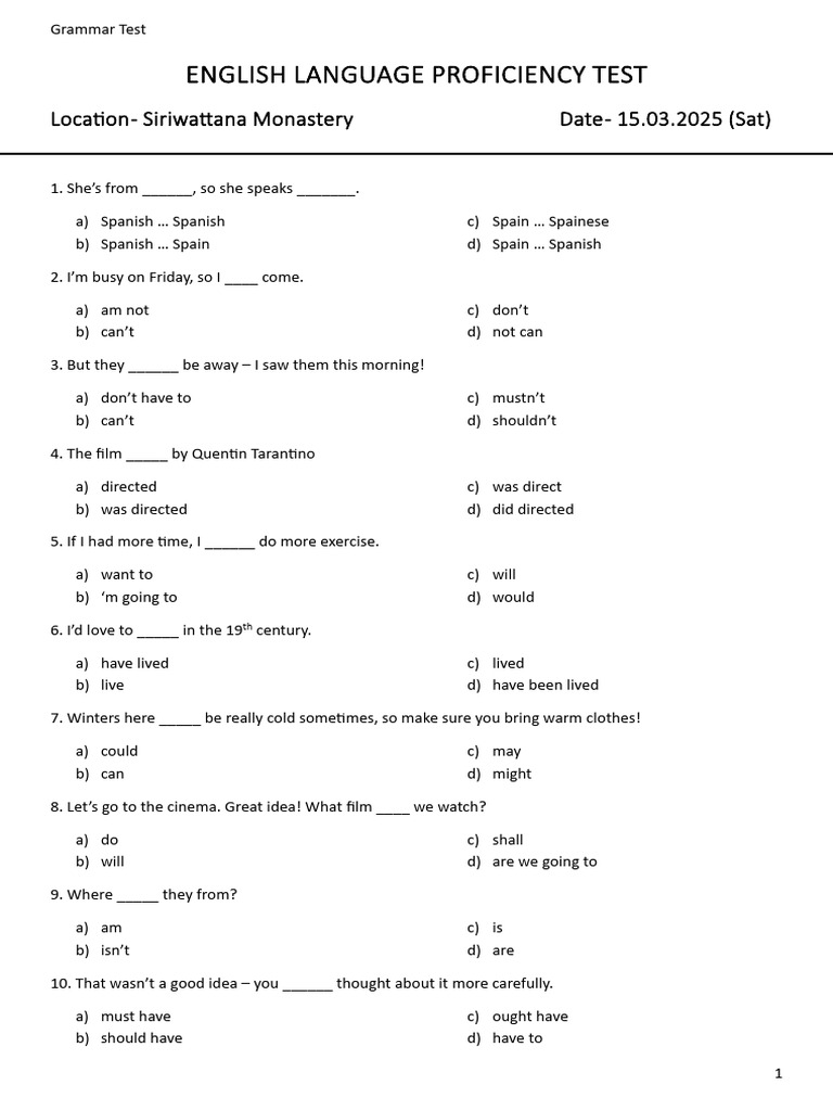 Grammar Level Test | PDF