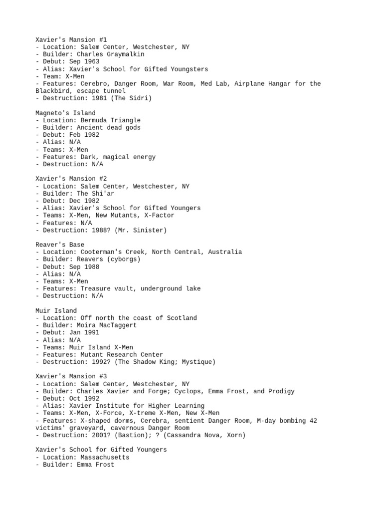 Marvel Recap - X-Men Headquarters | PDF | Marvel Entertainment | Marvel ...