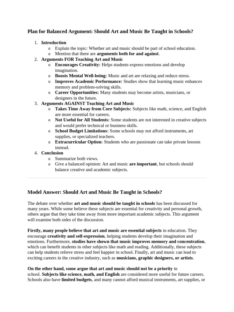 Art and Music in School: A Balanced Debate | PDF | Creativity | Teachers