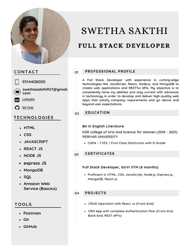 Swetha Sakthi FSD Resume | PDF