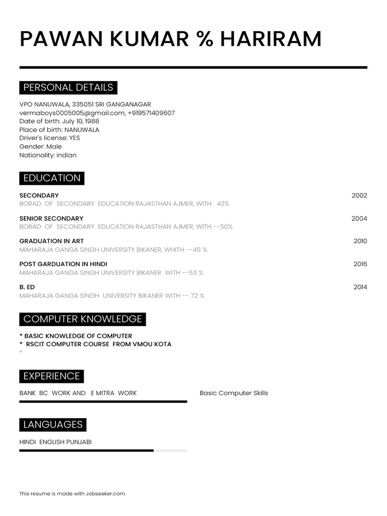 Resume PAWAN KUMAR % HARIRAM (2) | PDF
