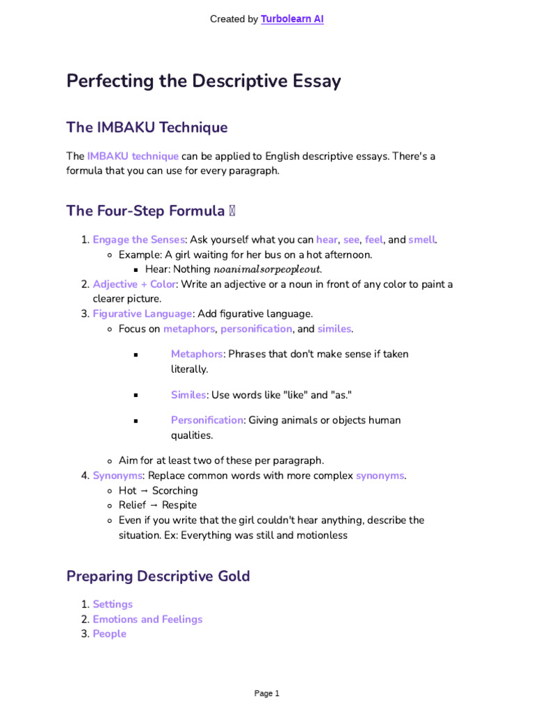 Perfecting The Descriptive Essay | PDF | Essays | Word