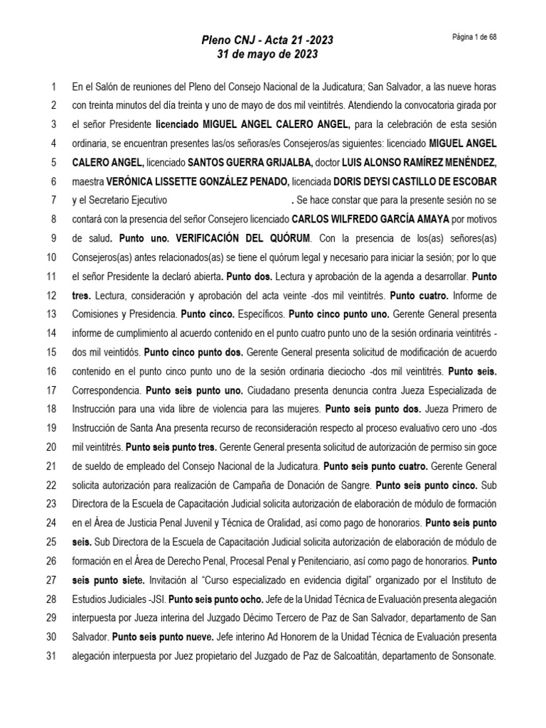Acta 21-2023 | PDF | Juez | Separación de poderes