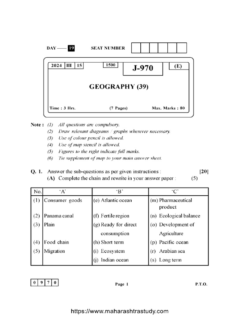MH Board Class 12 Geography 39 J 970 2024 | PDF