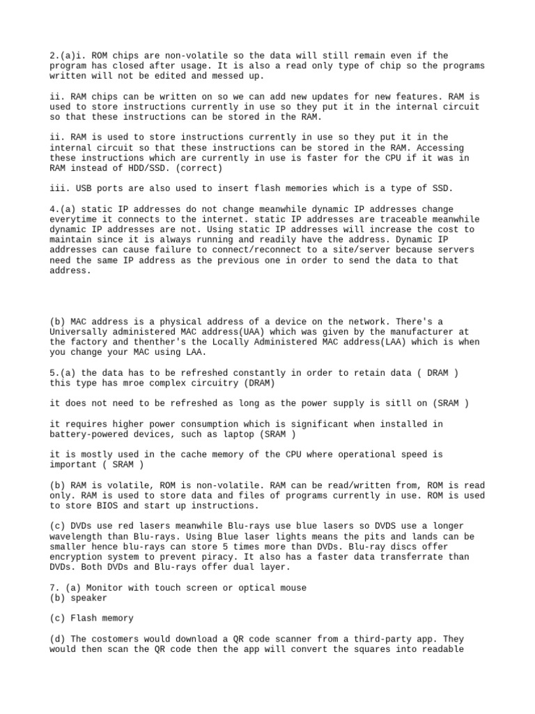 Exam Style Questions UNIT-3 TEXTBOOK | PDF | Random Access Memory | Read Only Memory