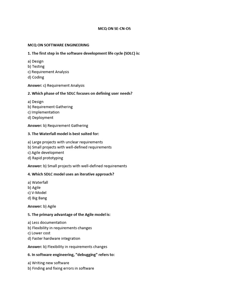 Software Engineering MCQs Overview | PDF | Software Development Process | Modulation