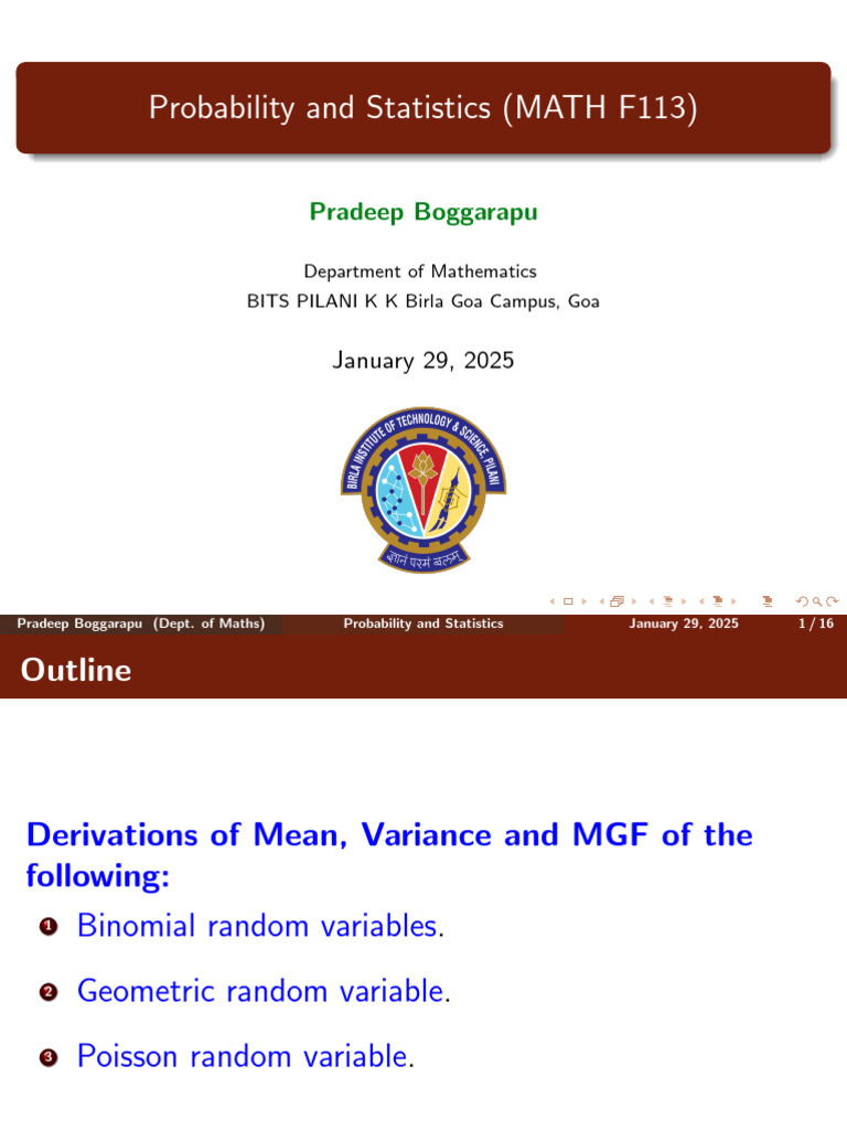 Mean and Variance Derivations | PDF | Variance | Probability Theory