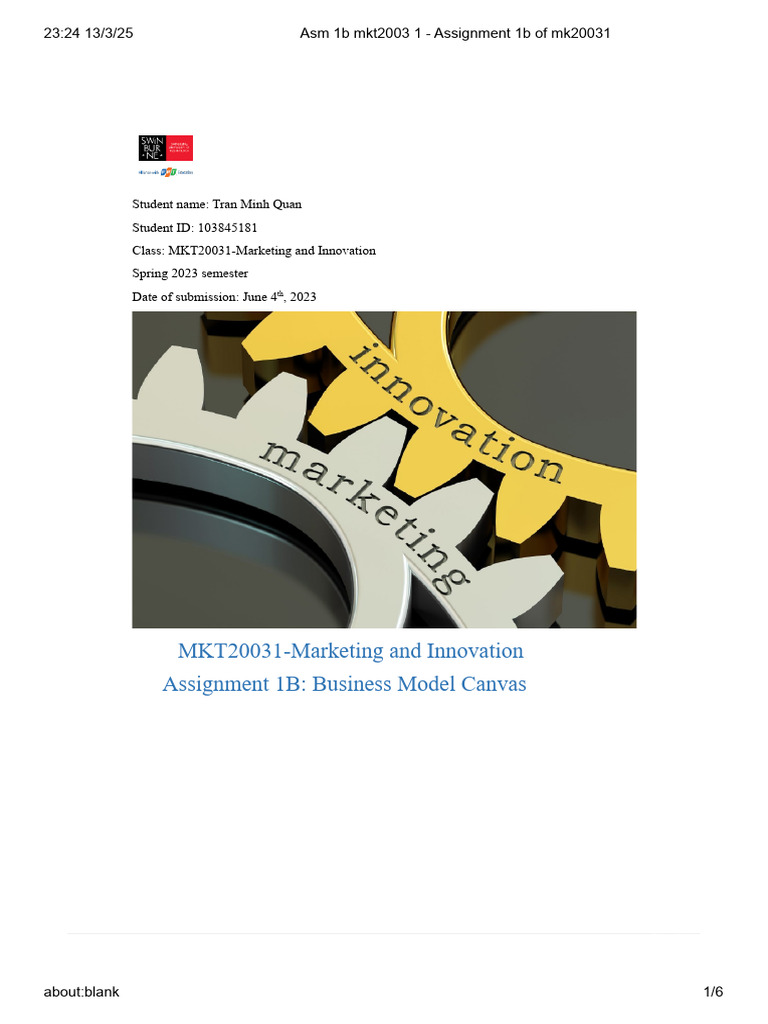 Asm 1b mkt2003 1 - Assignment 1b of mk20031 | PDF | Communication | Business Economics