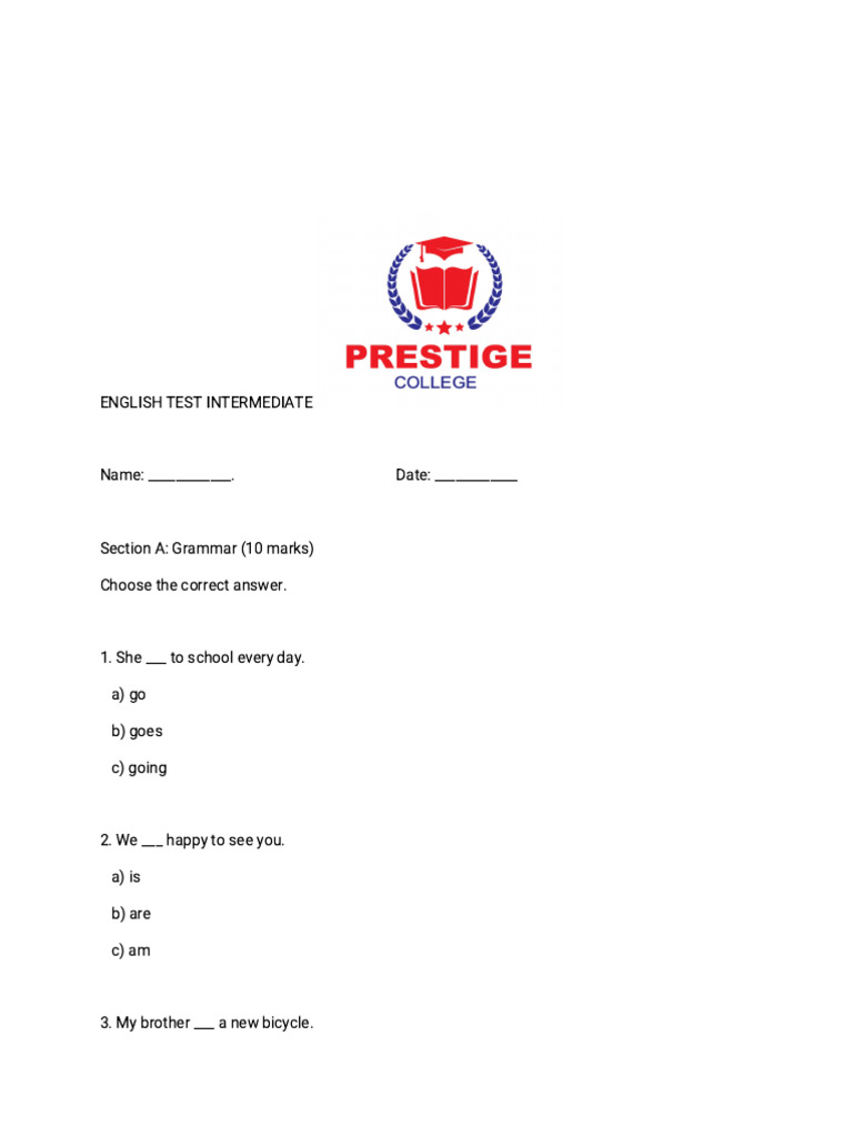 Intermediate English Test Format | PDF