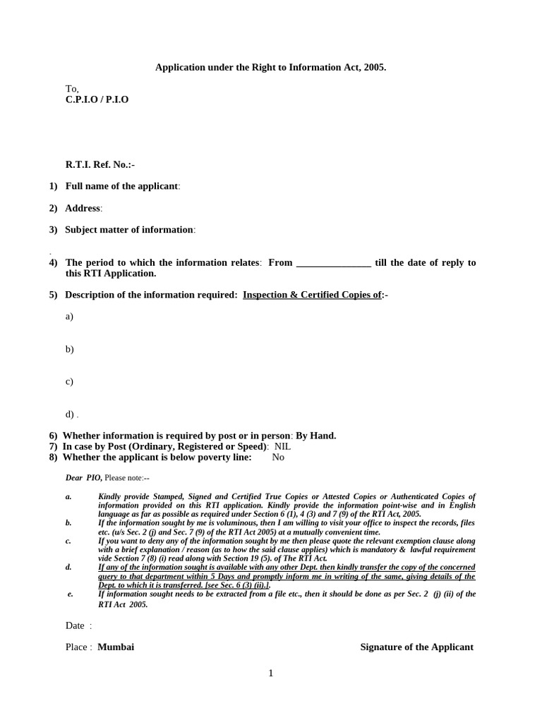 Blank RTI Format | PDF