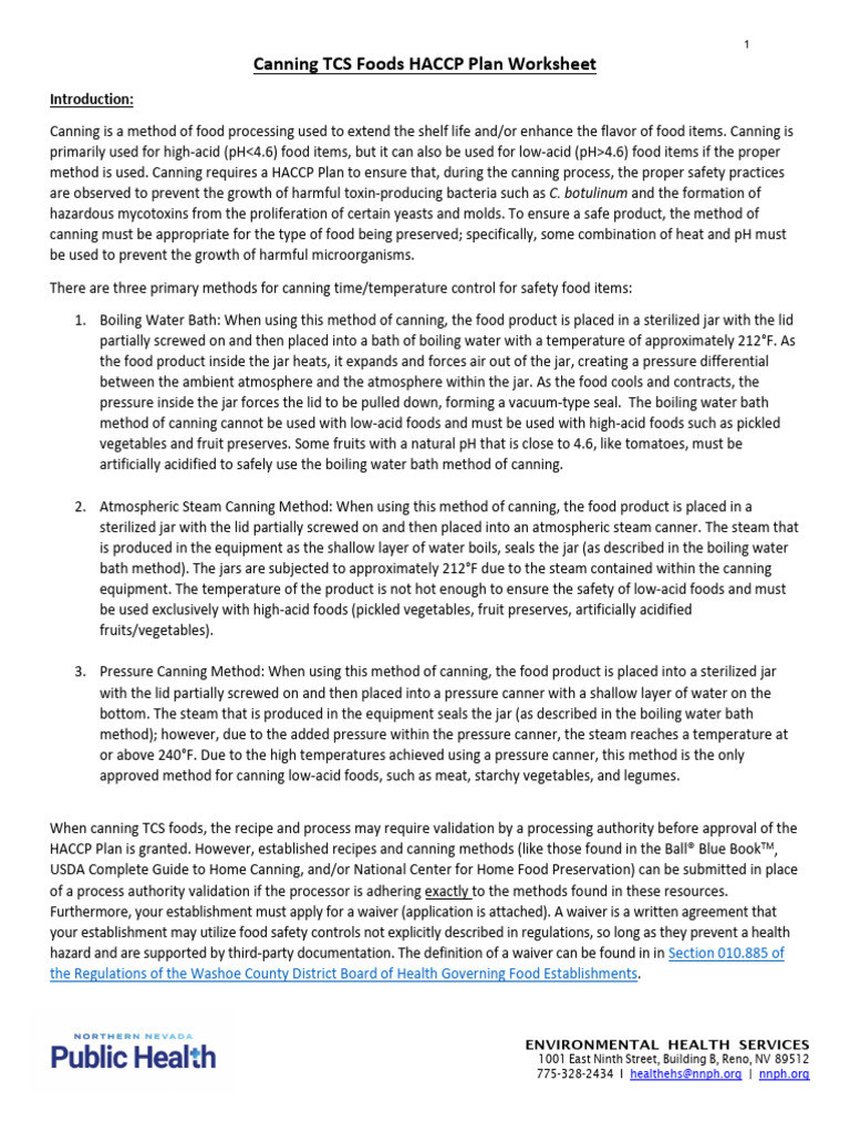 Canning_HACCP_Full_Form | PDF | Canning | Pressure Cooking