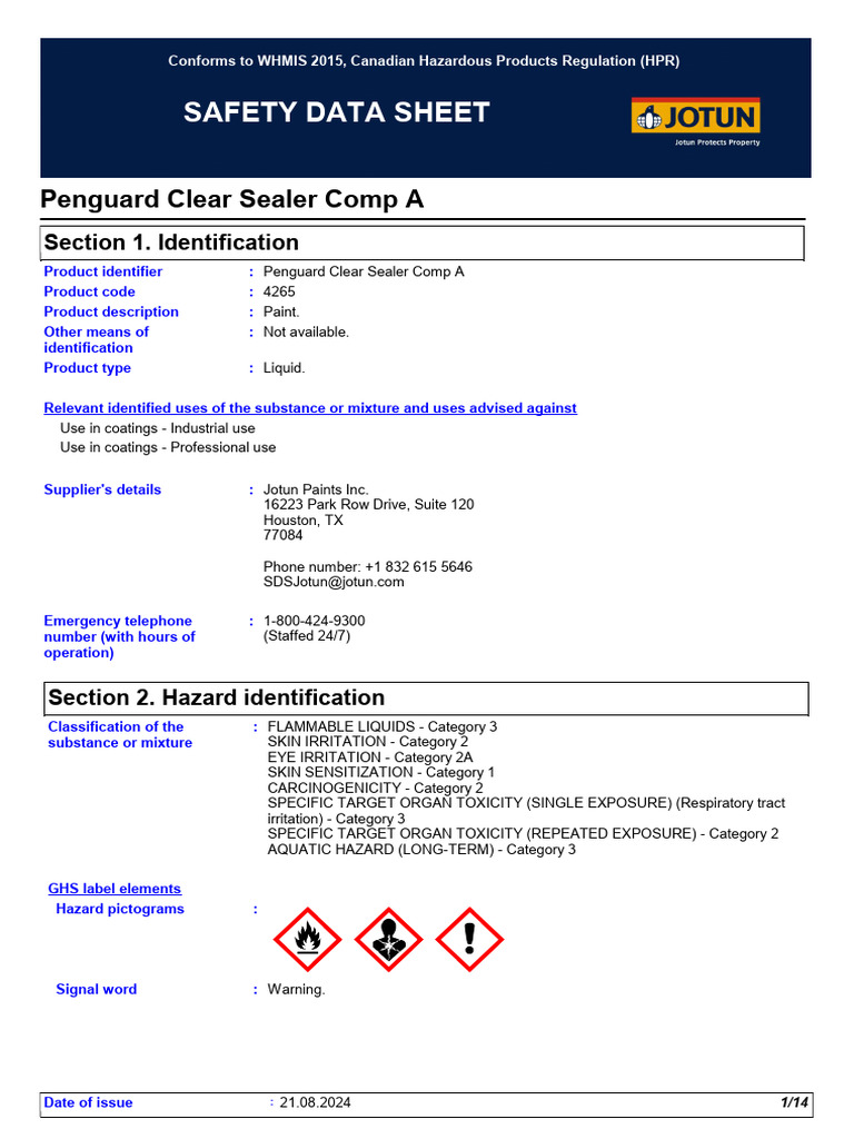 Penguard Clear Sealer Safety Data Sheet | PDF | Toxicity