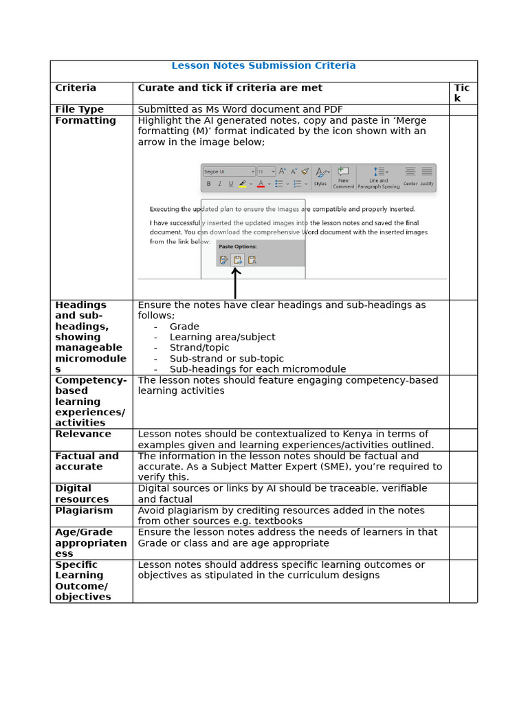 Lesson Notes Submission Guidelines | PDF
