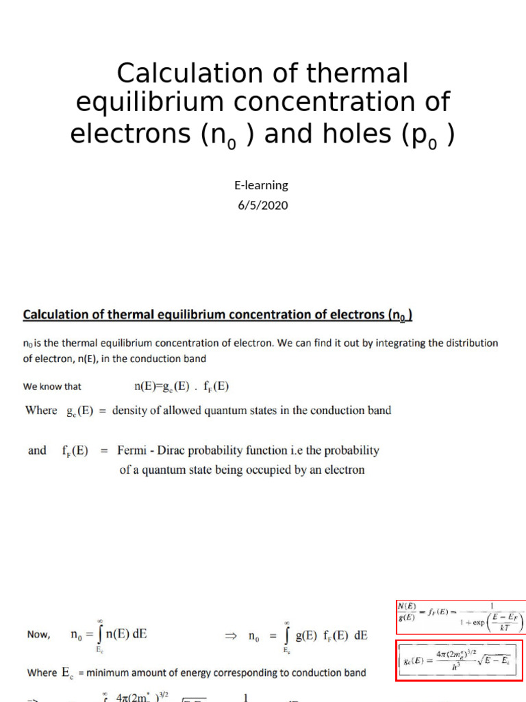 Calculation of Thermal Equilibrium Concentration of Electrons | PDF