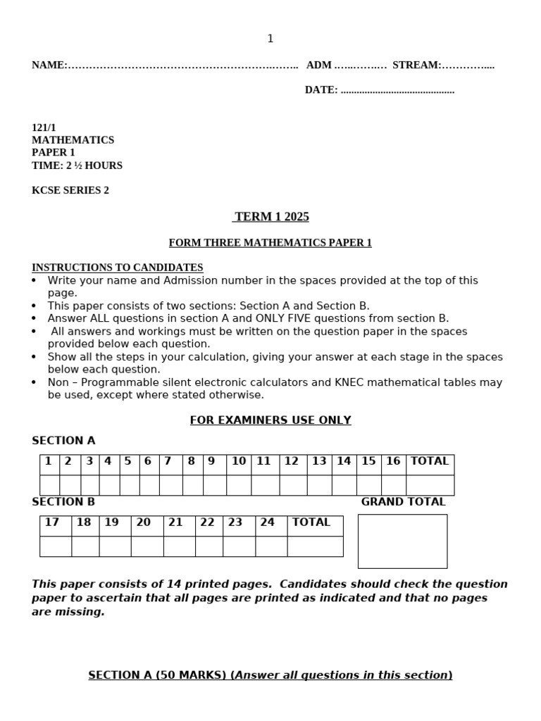 Mathematics f4 Pp1 Qs | PDF | Area | Angle