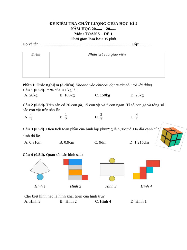 ĐỀ 1 - GK2 - TOÁN 5 KNTT | PDF