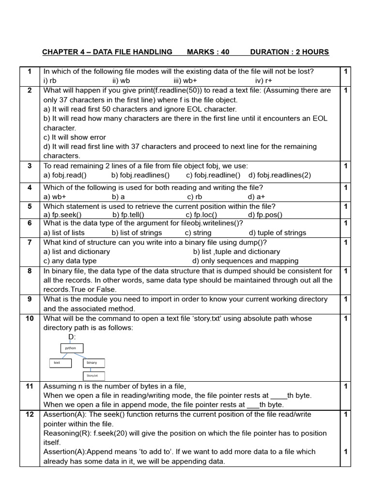 Data File Handling Revision Class 12 Chennai Public Schools | PDF ...