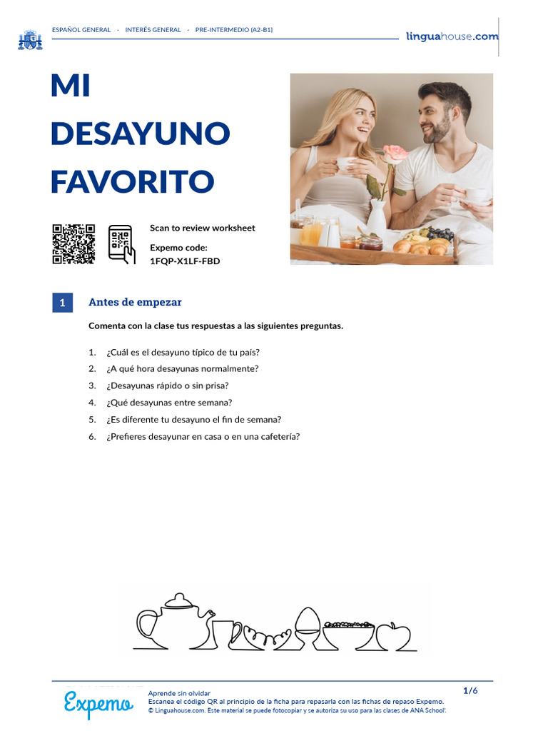 Mi Desayuno Favorito Castellano Spanish Student A2 B1 | PDF | Adverbio ...
