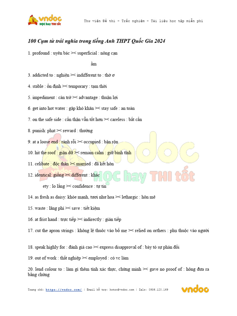 Cum Tu Trai Nghia Thi THPT Quoc Gia Mon Anh | PDF