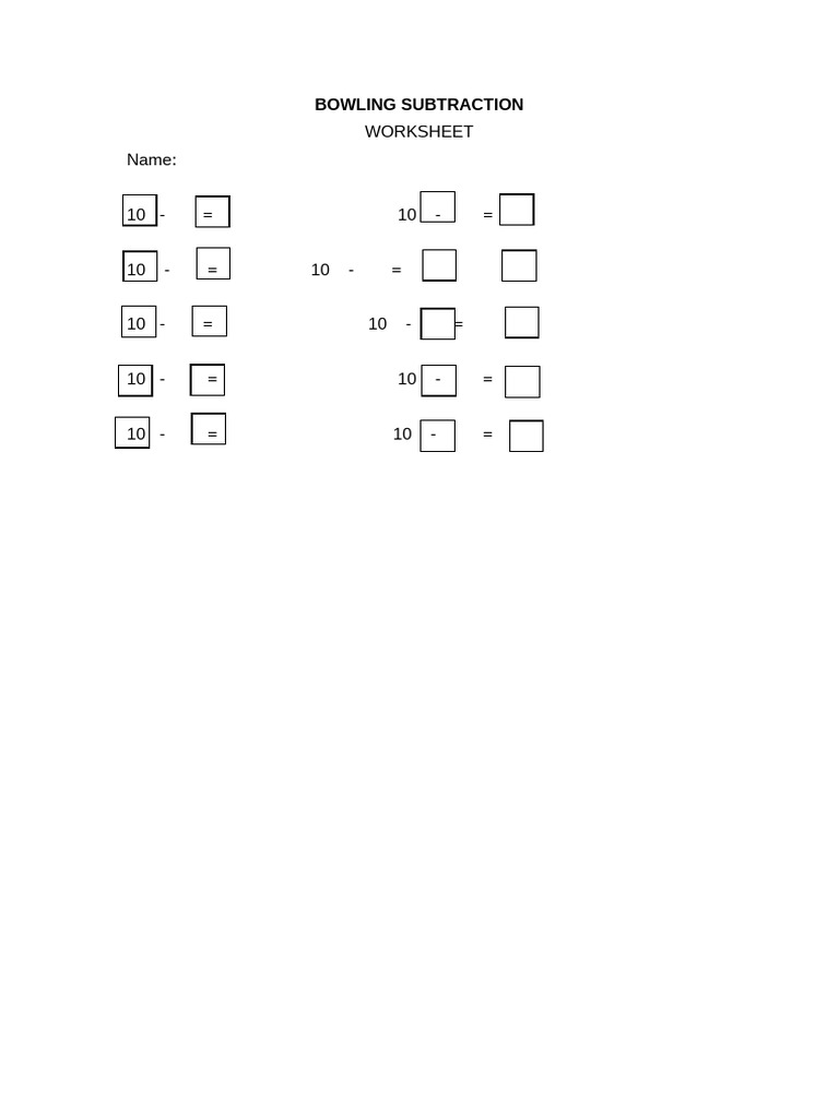 Bowling Subtraction Worksheet | PDF