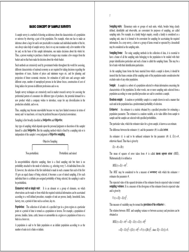 Understanding Sample Surveys Basics | PDF | Estimator | Mean Squared Error