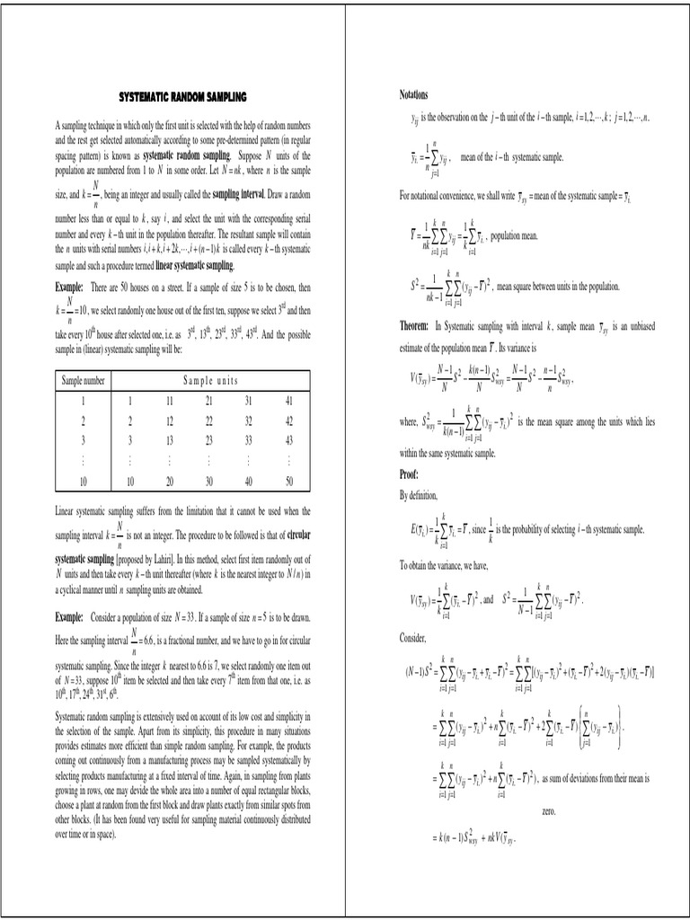 Sample Surveys Unit II Part 2 Systematic Sampling | PDF | Sampling (Statistics) | Estimator